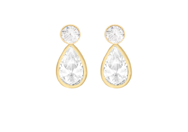 9ct Yellow Gold Cubic Zirconia Round And Tear Drop Stud Earrings 15881 ...
