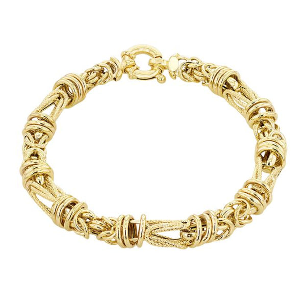 9ct Yellow Gold Byzantine and Textured V Link Large Spring Ring Bracel ...